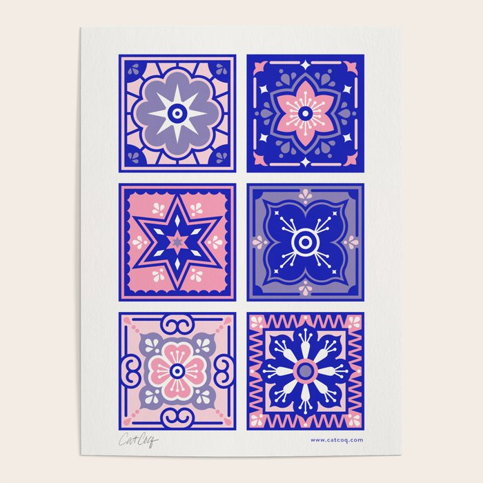 Talavera Mexican Tile - Pink & Periwinkle Palette Poster – Society6