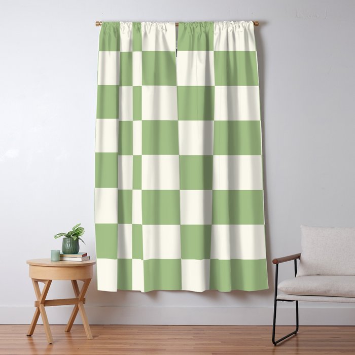 Checkerboard Check Checkered Pattern in Light Sage Green and Cream Win ...