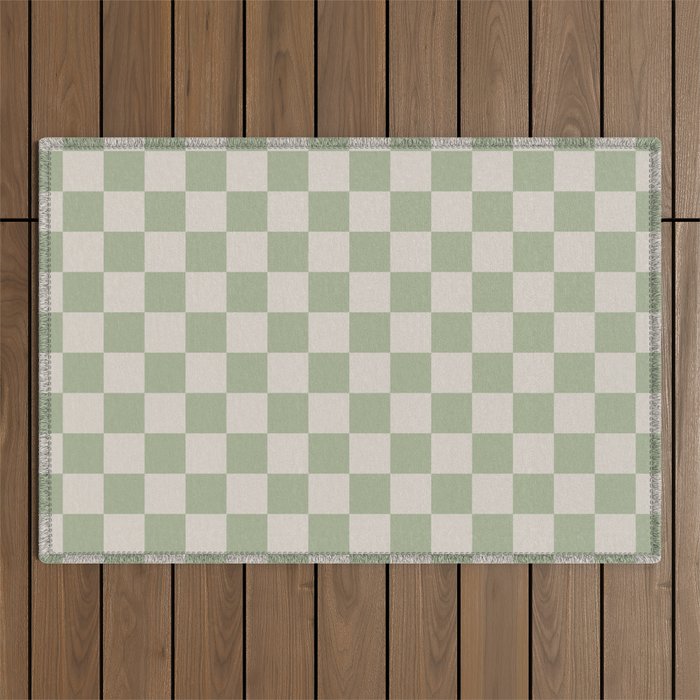 Checkerboard Check Checkered Pattern in Sage Green and Beige Outdoor R ...