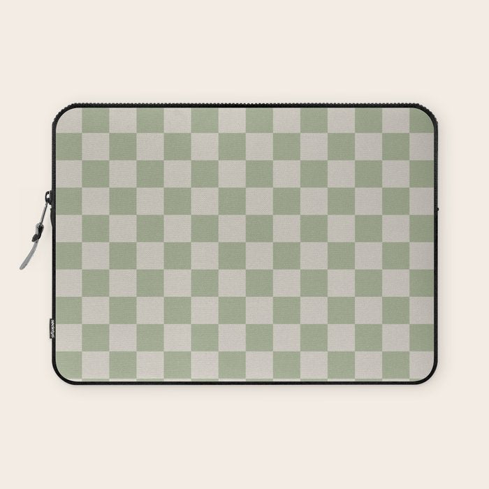 Checkerboard Check Checkered Pattern in Sage Green and Beige Laptop Sl ...