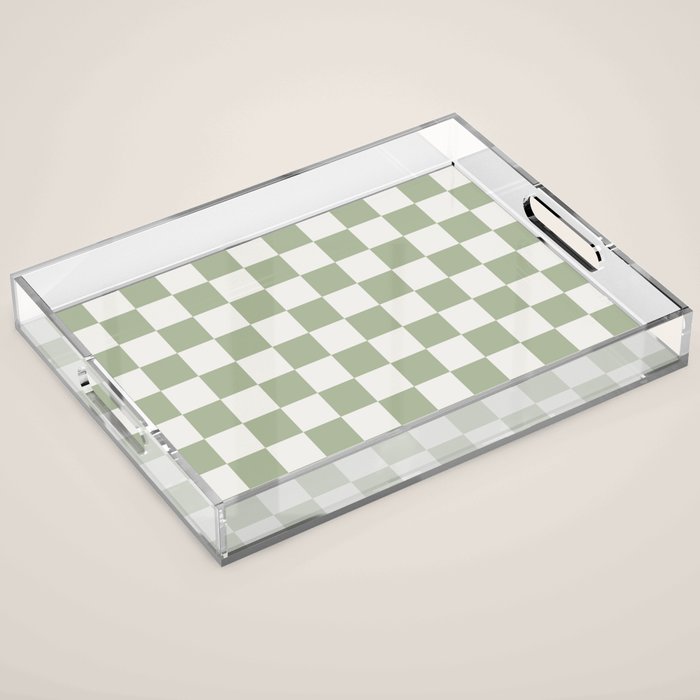 Checkerboard Check Checkered Pattern in Sage Green and Off White Acryl ...