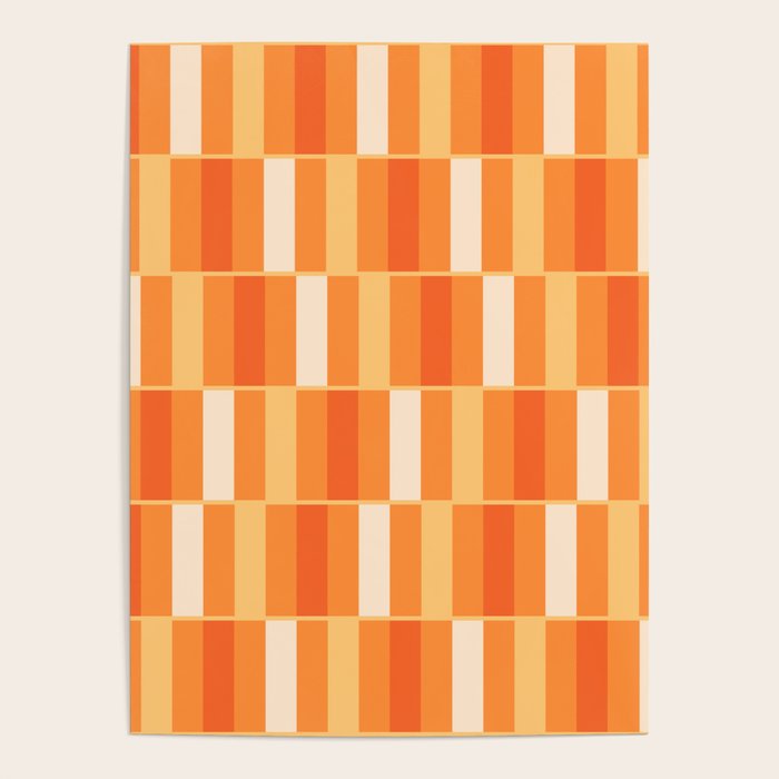 Long Blocks Retro Geometric Check Pattern in Tangerine Medium Orange T ...