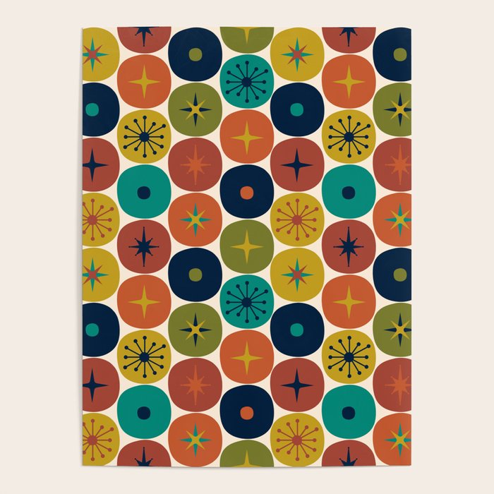 Mid Century Modern Retro Atomic Future Pattern in Mid Mod Colors on Cr ...
