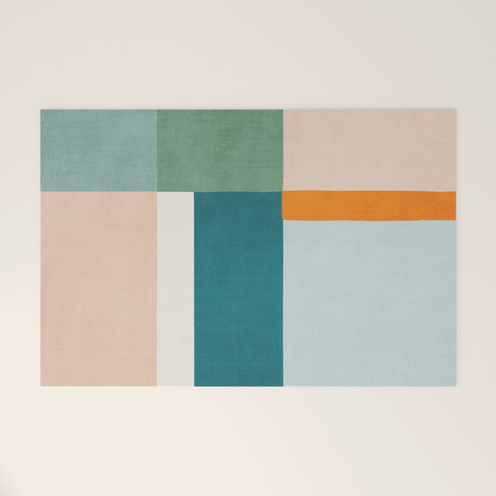 Modern Minimalism Abstract Teal Tones Artwork Welcome Mat – Society6