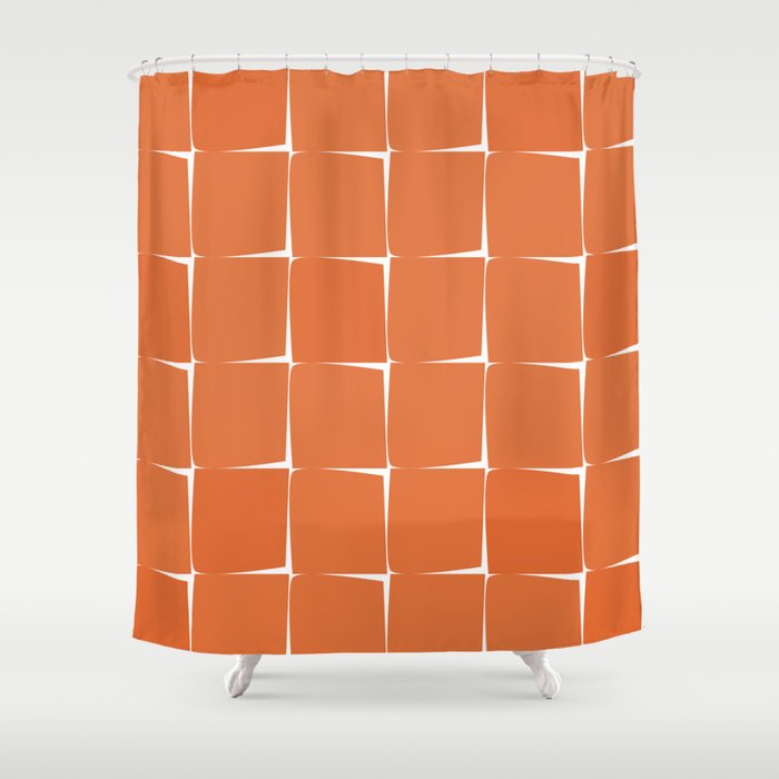 Midcentury Modern Flux Check Grid Pattern in Burnt Orange Tones on Whi ...