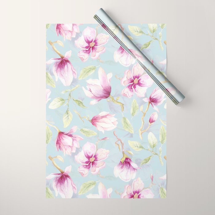 Hygge Hand Painted Watercolor Magnolia Blossoms Wrapping Paper – Society6