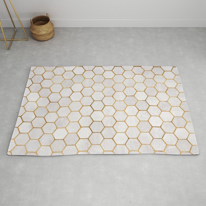 Neutral Geometric Hexagon Pattern Rug – Society6