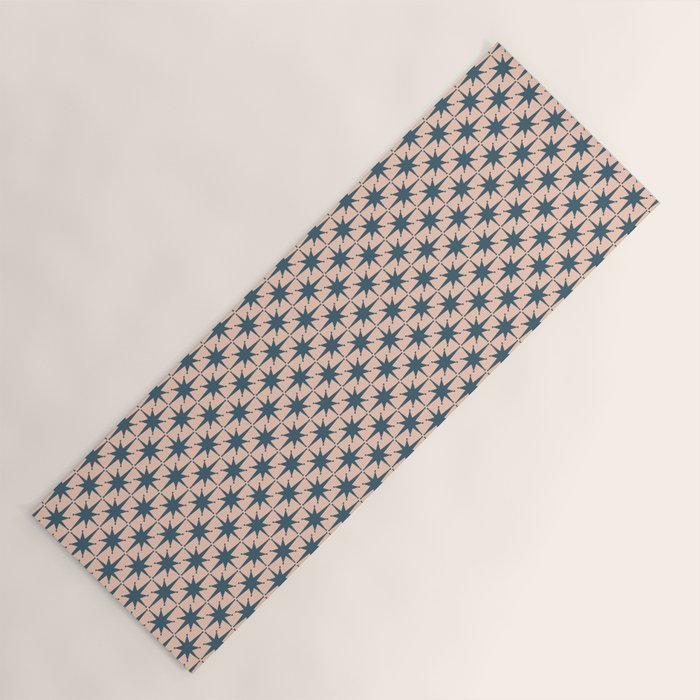 Mid Century Modern Atomic Stars Pattern in Steel Teal Blue and Pale Bl ...