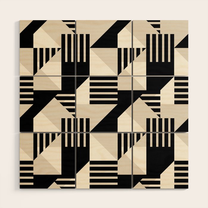 Geometric Abstract in Black and White Wood Wall Art – Society6