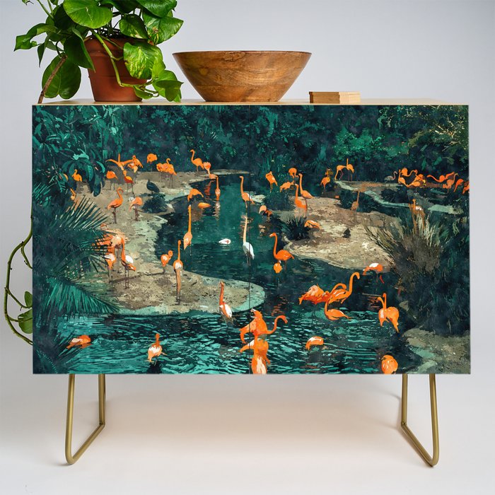 Flamingo Creek #flamingo #tropical #illustration Credenza – Society6