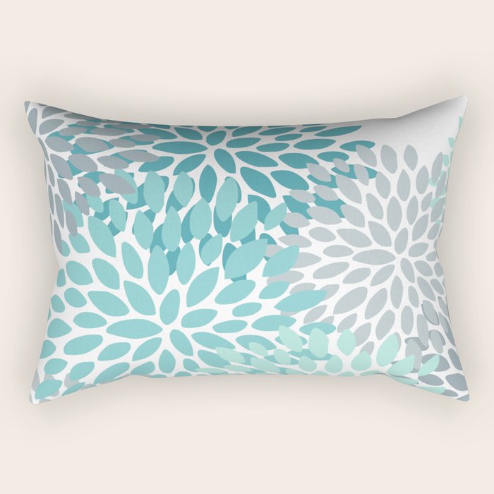 Floral Pattern, Aqua, Teal, Turquoise and Gray Rectangular Pillow ...