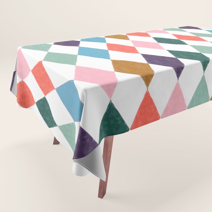 Colorful Vintage Harlequin Diamond Pattern Tablecloth – Society6