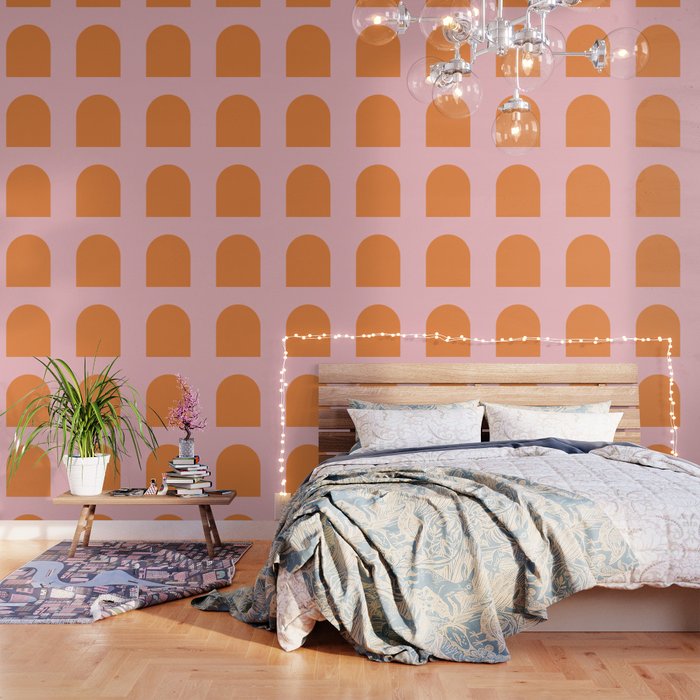 Minimal Modern Archway Color Block in Orange and Pink Wallpaper – Society6