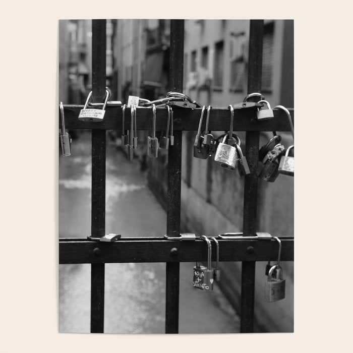 Love Locks on Canel Bridge, Bologna, Italy romantic black and white ph ...