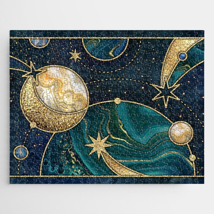 Celestial Starry Emerald Gold Cosmos Jigsaw Puzzle – Society6