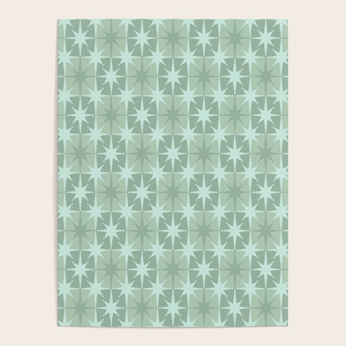 Mid Century Modern Atomic Stars Checkered Starburst Pattern in Retro S ...