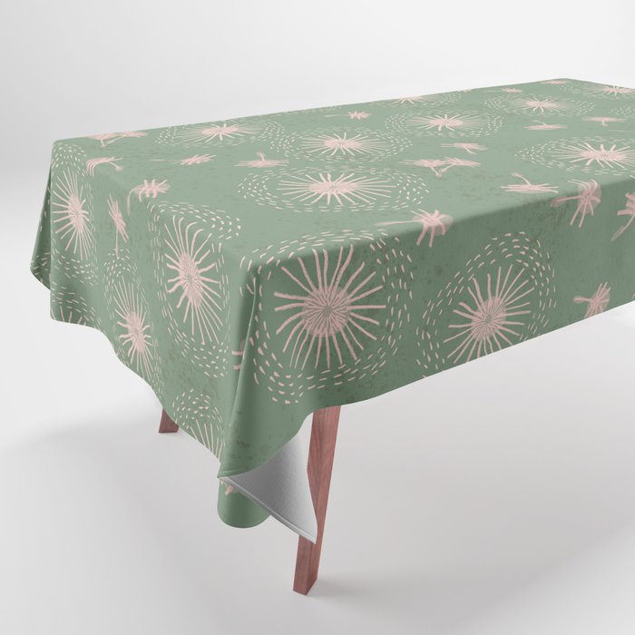 Make A Wish Dandelion Pattern in Sage Green & Peach Tablecloth – Society6
