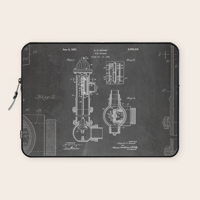Fire Hydrant Patent - Fireman Fire House Art - Black Chalkboard Laptop ...
