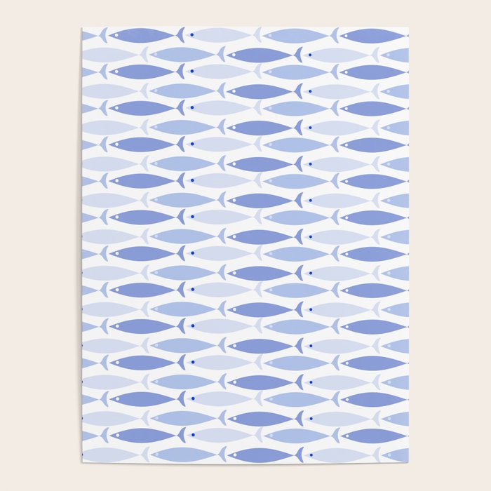 Fish Stripes - Mid Century Modern Pattern in Light Blue and White Post ...