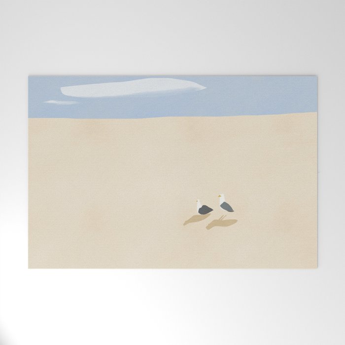 Minimal sand beach with seagulls Welcome Mat – Society6