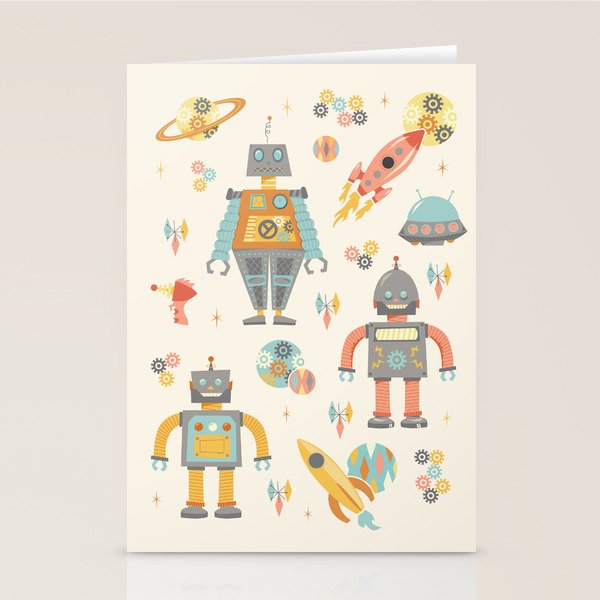 Vintage Inspired Robots in Space Stationery Card – Society6