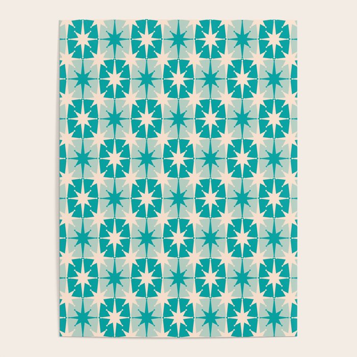 Mid Century Modern Atomic Stars Retro Checkered Starburst Pattern in T ...