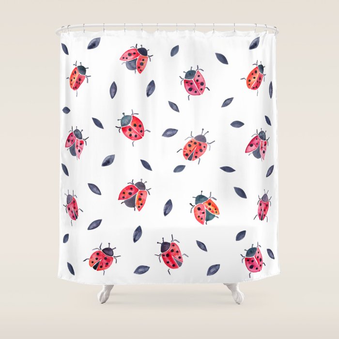 Lucky Ladybugs & Black Leaves Shower Curtain – Society6