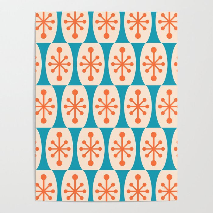 Mid Century Modern Atomic Fusion Pattern 211 Googie Orange and Turquoi ...