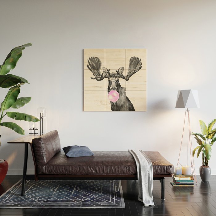 Bubble Gum Moose in Black and White Wood Wall Art – Society6