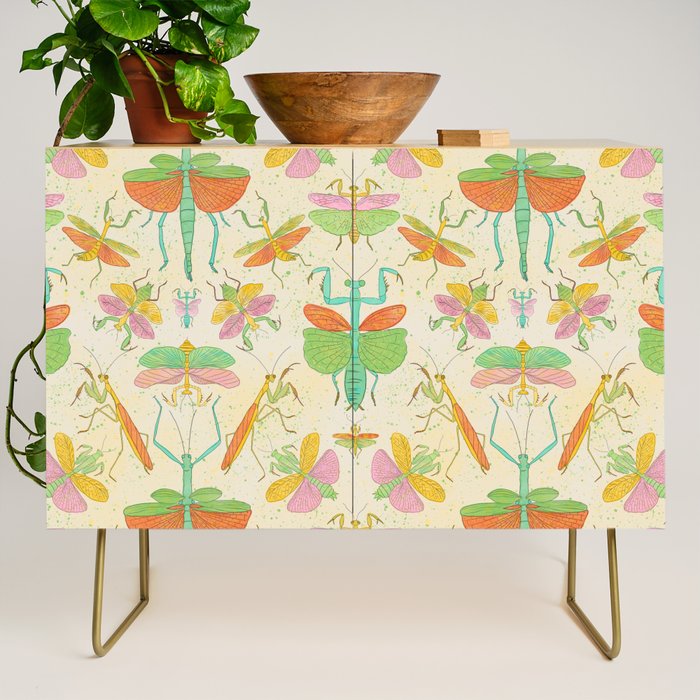 Whimsical Praying Mantis Retro Colors Credenza – Society6