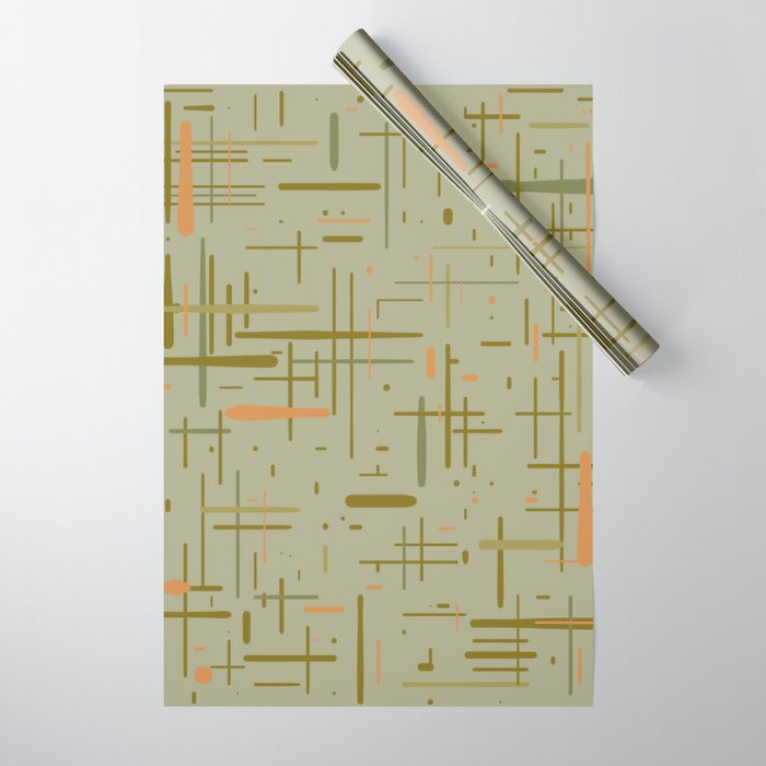 Mid-Century Modern Kinetikos Pattern in Retro Celadon Olive Green Cant ...