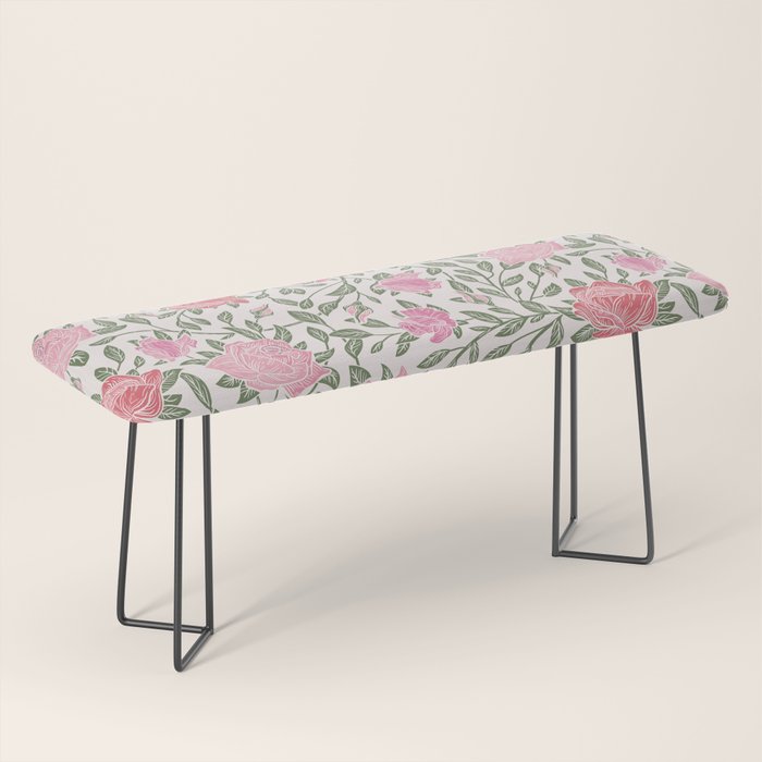 Modern Vintage Chic Blush Pink Forest Green Floral Bench – Society6