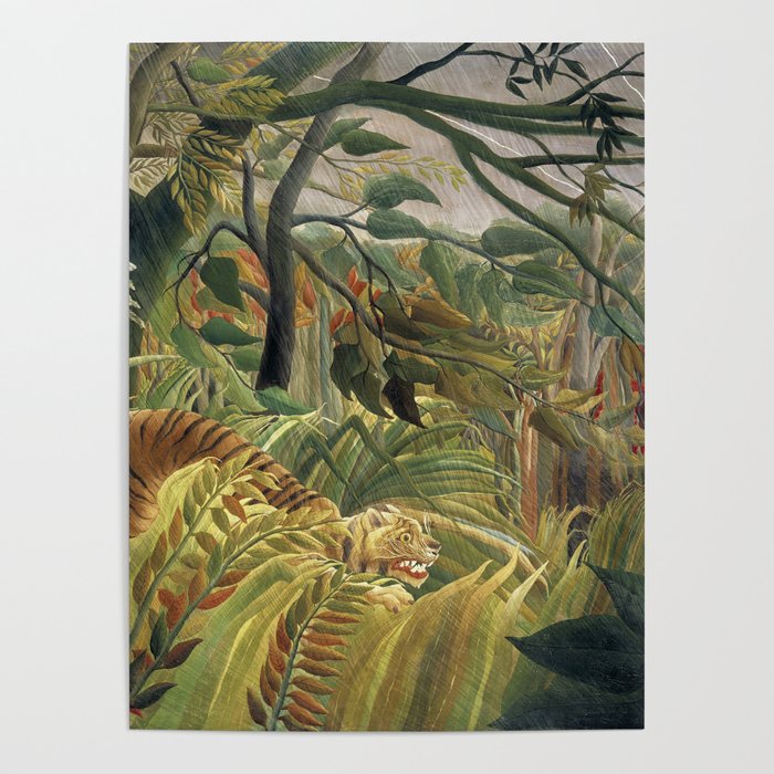 Henri Rousseau's Tiger in a Tropical Storm (1891) famous painting. Pos ...