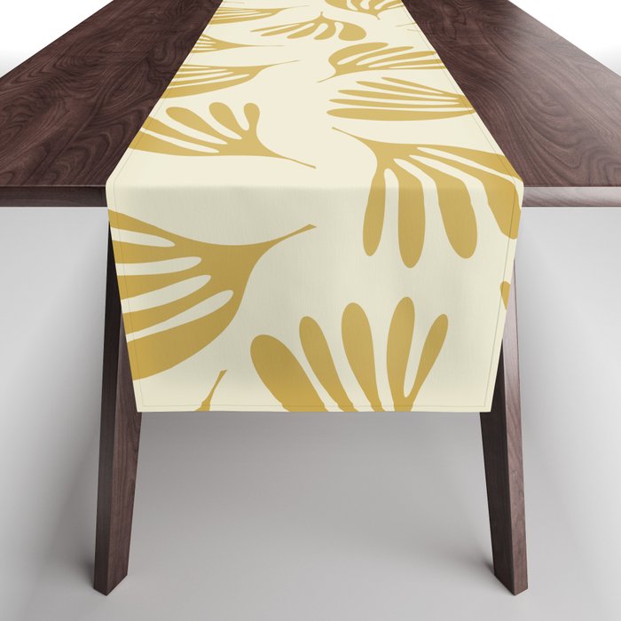 Wispy Leaves Contemporary Pattern in Mustard Gold and Cream Table Runn ...