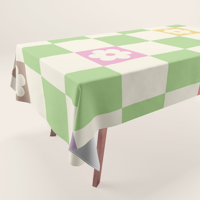 Colorful Flowers Green Check Tablecloth – Society6