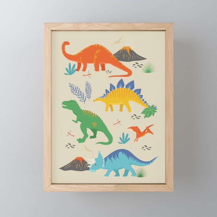 Jurassic Dinosaurs in Primary Colors Mini Art Print – Society6