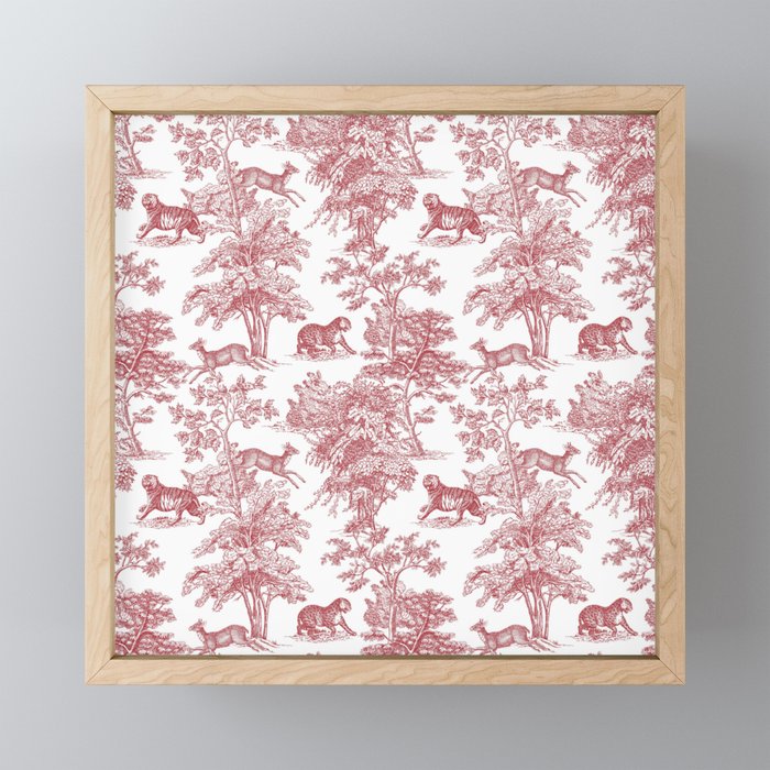 Toile de Jouy Vintage French Exotic Jungle Forest Red & White Mini Art ...