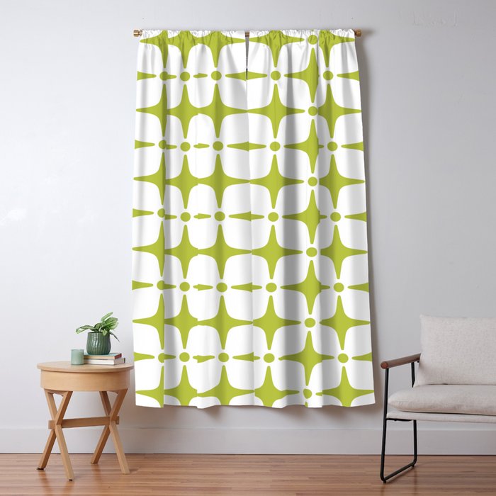 Mid Century Modern Star Pattern Chartreuse Green Window Curtain – Society6