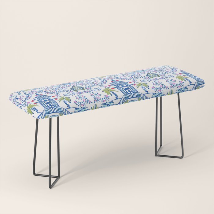 Colorful Coastal Chinoiserie Bench – Society6