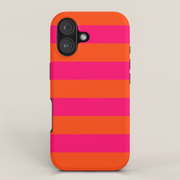 Bright Neon Pink and Orange Horizontal Cabana Tent Stripes iPhone Case ...