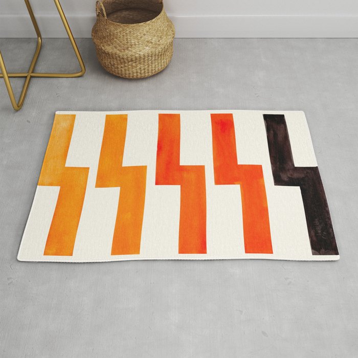 Orange & Black Geometric Minimal Mid Century Modern Lightning Bolt Pat ...