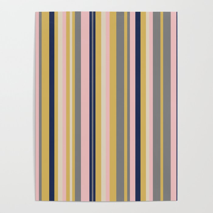 Variegated Thin Stripes Pattern in Mustard Yellow, Gray, Navy Blue, an ...